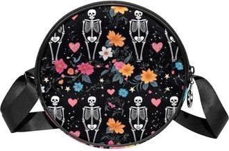 Generic Sac &agrave; bandouli&egrave;re rond rond pour femme, petit sac &agrave; bandouli&egrave;re squelette avec fermeture &eacute;clair, bretelles r&eacute;glables, d&eacute;contract&eacute; pour femmes et fille