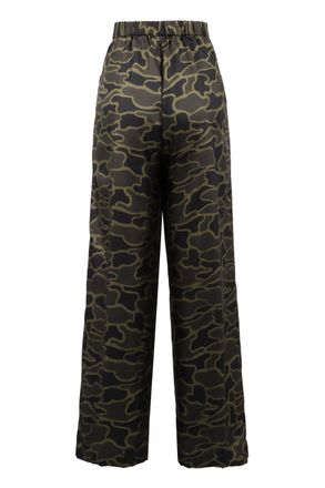 Aspesi Womens Camouflage Printed Silk Pants Green Straight Trousers
