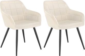 Woltu Lot de 2 Chaises de Salle à Manger avec accoudoirs, Chaise de Salon Structure en métal et Assise en Velours,Crème Blanc BH93cm-2