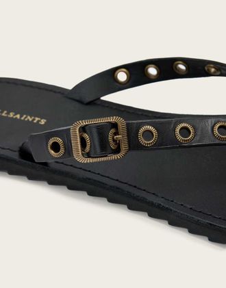 AllSaints Sydney - Zehenstegsandalen aus Leder in Schwarz mit &Ouml;sendetail