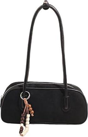 Generic Sac melon rétro en daim synthétique pour femme - Polyvalent - Grande capacité - Élégant - Pour les voyages en automne et en hiver, Noir, 11.81*3.54*5.