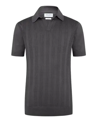 Tom Rusborg Poloshirt aus Baumwolle mit Variokragen und Streifenstrutkur in