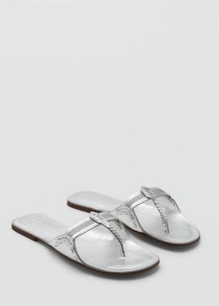 Mango Sandales cuir m&eacute;tallis&eacute;es argent - Femme - 36 - MANGO