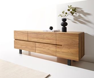DELIFE Sideboard Tiamar 180 cm Ulme Natur 1 T&uuml;r 4 Schubf&auml;cher Kufe Metall Schwarz, Sideboards