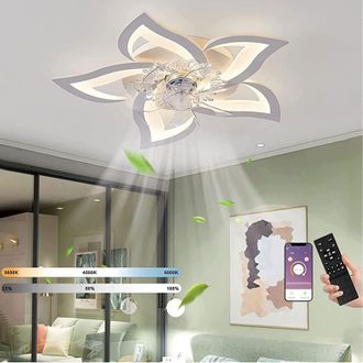 MiiR LED Leise Deckenventilator Mit Beleuchtung, 50W Schlafzimmer Deckenleuchte, Mit Fernbedienung Und APP Dimmbare Lampe Mit Ventilator 5 Lichter Blumenfo