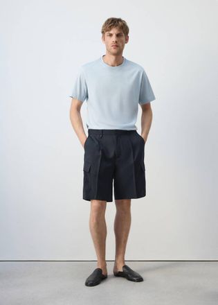 Mango Bermuda coton modal cargo bleu marine - Homme - 38 - MANGO MAN
