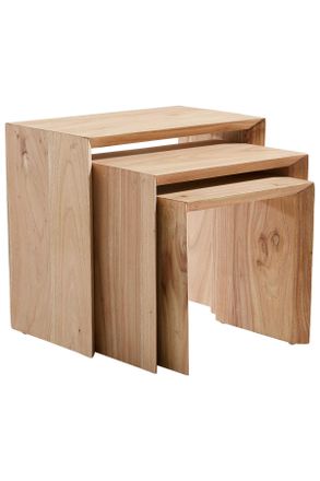 Livetastic Satztisch, Holz, 3-teilig, Mindiholz, vollmassiv, quadratisch, U-Form, 50x43x36 cm, Wohnzimmer, Wohnzimmertische, Beistelltische