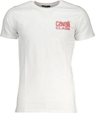 Cavalli Homme, Tops, Blanc, Taille: M T-shirt Blanc en Coton &agrave; Col Rond