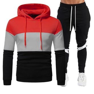 Generic Survêtement décontracté 2 pièces pour homme avec capuche et jogging pour sports de plein air, survêtement dautomne et dhiver 2025, Rouge, XXL