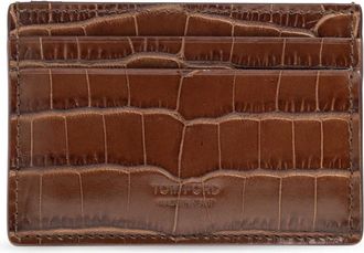 Tom Ford Homme, Accessoires, Brun, Taille: ONE Size Porte-cartes en cuir emboss&eacute; crocodile
