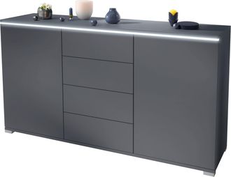Vladon Sideboard Faro V1 - Kommode mit 2 T&uuml;ren & 4 Schubladen, Schrank mit LED Lichtleiste, Anthrazit matt/Anthrazit matt (138,5 x 75,5 x 35)
