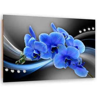 Feeby Wanddeko Orchideen Bild Kunstdruck modern Blumen Blau 80x60 cm