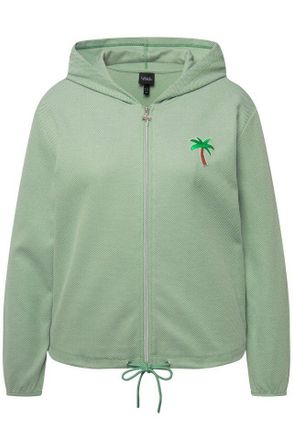 Ulla Popken Sweatjacke Sweatjacke Piqu&eacute;-Struktur Kapuze Kaktus-Stickerei