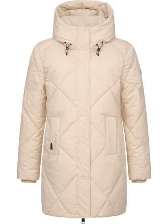 Ragwear Damen wasserdichter und atmungsaktiver Wintermantel Warmer Steppmantel lang mit Verstellbarer Kapuze Diamanta Ecru Gr. M