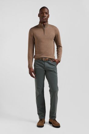 Eden Park Pull Col Camionneur Zipp&eacute; En Laine Et Coton Marron Coupe Regular