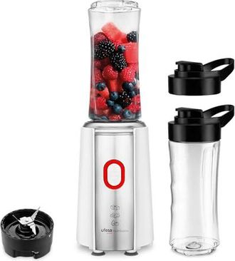 Ufesa Nutrifusion Tragbarer Personal Blender mit 500 W Leistung, 4 Edelstahlklingen, geeignet zum Zerkleinern von Eis, 2 tragbare 500-ml-Flaschen, einfache 
