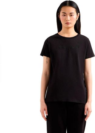 A|X Armani Exchange Damen-T-Shirt, Normale Passform, einfarbiges Signatur-Logo, Schwarz, Gro&szlig;