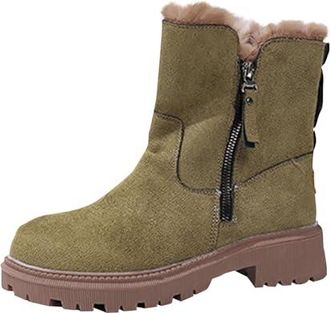 Generic Bottes de neige pour femme - Confortables et d&eacute;contract&eacute;es - Bottes dhiver &agrave; talon bas - Fermeture &eacute;clair lat&eacute;rale - Confortables - Doublure en fausse