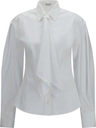Brunello Cucinelli Hemdbluse aus Baumwollmischung mit Krawatte - - Blouses & Shirts - Damen - Wei&szlig; - S