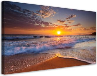 Feeby Leinwand Bilder - Bild Wohnzimmer - Strand Meereslandschaft - 120x60 1tlg - Deko Schlafzimmer Groß - Dekoration Canvas - Gemälde - Modern Wandbilder -
