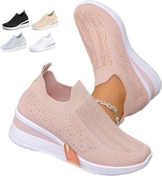 Generic Baskets &agrave; plateforme en tricot scintillant pour femme, chaussures &eacute;l&eacute;gantes et l&eacute;g&egrave;res pour la marche, le shopping, les voyages et le quotidien, rose,