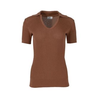 Elisabetta Franchi Femme, Tops, Brun, Taille: 36 FR Polo en maille avec logo imprim&eacute;