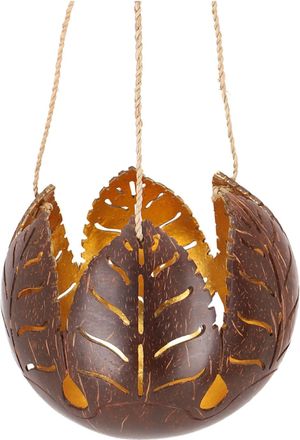 Guru Shop Kokosnuss Teelicht zum Hängen, Dekotopf - Modell 9, 10x13x13 cm