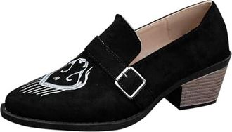Generic Chaussures Femme Talon Haut Bout Pointu Brodées Mocassins Chaussures De Marche Grandes Tailles Elegant Escarpins Basses léger Confortable 35