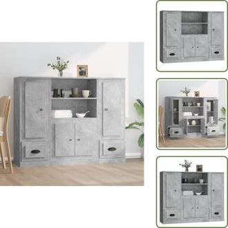 vidaXL Highboards 3 Stk. Betongrau Holzwerkstoff - Sideboard - Hochschrank - Wohnzimmerm&ouml;bel - Holzwerkstoff - Graue Farbe
