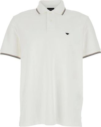 Emporio Armani Homme, Tops, Blanc, Taille: 2XL Manica Corta Logo A Petto Righe SUL Collo