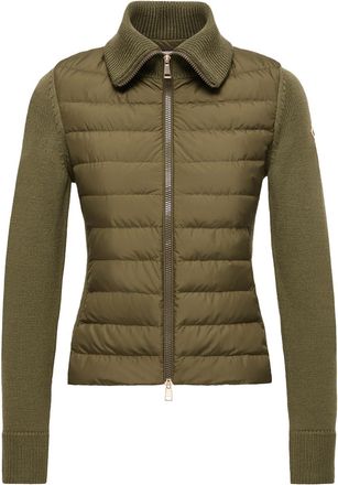 Moncler Moncler Cardigan Zipp&eacute; En Laine Matelass&eacute;e, Femme, Vert, Taille: Xs