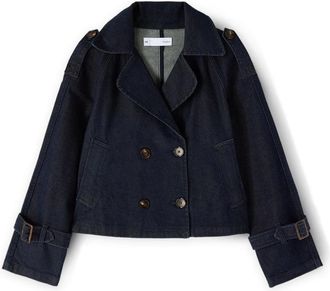 Motivi Femme, Vestes, Bleu, Taille: 38 FR Trench-coat court en denim &agrave; double boutonnage