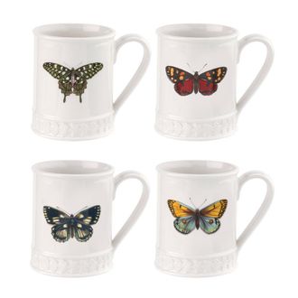 Portmeirion BAWH48773 Botanic Garden Harmony Butterfly-Becher aus Keramik, 4 St&uuml;ck
