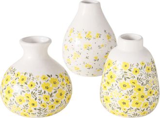 Boltze 3 x Vase Mayla H&ouml;he 13 cm Steingut, Glanz, Wei&szlig;, Gelb
