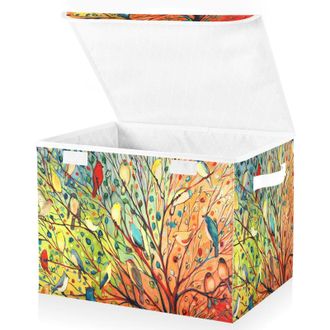 Mnsruu Aufbewahrungsk&ouml;rbe, zusammenklappbare Aufbewahrungsk&ouml;rbe mit Deckel, Baumvogel, &Ouml;lgem&auml;lde, Aufbewahrungsboxen, Kleiderk&ouml;rbe f&uuml;r die Organisation