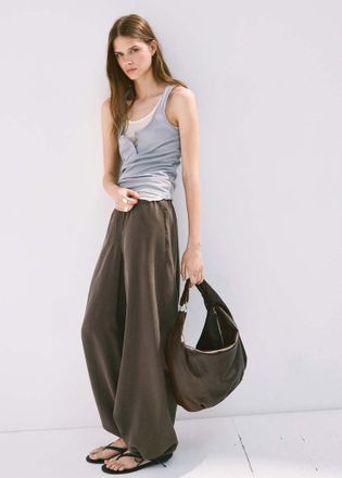 Mango Pantalon bouffant &agrave; taille &eacute;lastique chocolat - Femme - XXS - MANGO