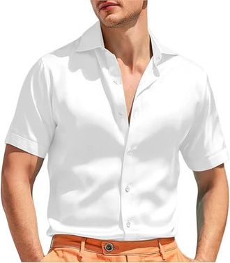 Generic Chemise habill&eacute;e pour homme &agrave; manches courtes - Coupe d&eacute;contract&eacute;e - Col &agrave; revers - Chemise daffaires infroissable - Chemisier Oxford de couleur unie 