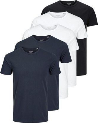Jack & Jones T-Shirt (Spar-Set, 5er-Pack) O-Neck & V-Neck, in Unifarben, aus Bio-Baumwolle