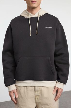 Trendyol MAN Herren Grau Colour-Block Lang Oversize Sweatshirts