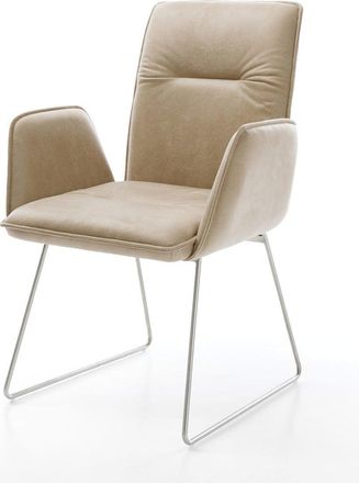 DELIFE Esszimmerstuhl Vinja-Flex Mikrofaser Beige Vintage Kufengestell Edelstahl, Esszimmerstühle