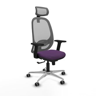 Piqueras y Crespo Cilanco Stuhl f&uuml;r die Arbeit zu Hause mit 2D-Armen, h&ouml;henverstellbare Lendenwirbelst&uuml;tze und h&ouml;henverstellbares Kopfteil, Grau/Violett