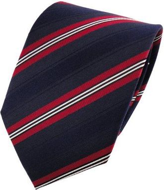 TigerTie cravate en soie bleu fonc&eacute; marine rouge noir argent ray&eacute; - cravate pure soie