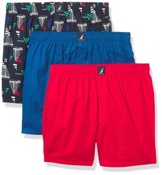 Nautica Herren-Boxershorts, Baumwolle, gewebt, blau/rot/Segel (Windsurf Blue/Nautica Red/Sail Blue Print), Gr&ouml;&szlig;e L, 3er-Pack