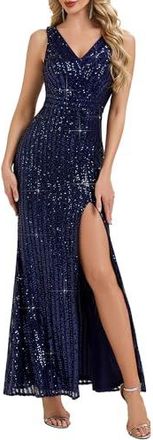 Ever-pretty Robe de Soir&eacute;e Femme &agrave; Paillettes Fendu Moulante Taille Empire Bleu Marine 38