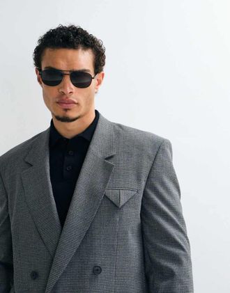 Asos blazer de costume relaxed crois&eacute; &agrave; &eacute;paules carr&eacute;es en micro-carreaux anthracite-Gris