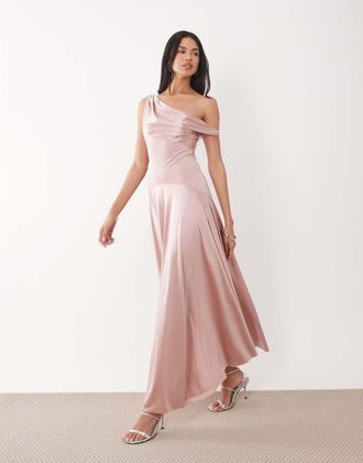 Ra-Re Exclusivit&eacute; - Rare London - Robe longue taille basse en satin ultra-brillant - Rose poudr&eacute;