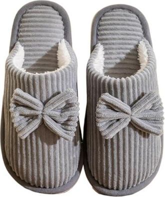 Generic Pantoufles dhiver &agrave; enfiler pour femme, confortables et chaudes, chaussures dint&eacute;rieur chics avec noeud et semelle antid&eacute;rapante en EVA, gris, 37 EU