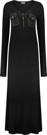 Diesel Femme, Robes, Noir, Taille: 36 FR Long Ribbed Dress