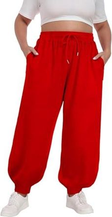 Generic Pantalon de jogging &agrave; revers avec poches pour femme - Ourlet ferm&eacute; - Pantalon de surv&ecirc;tement ample uni - Cordon de serrage - Pantalon ample confortabl
