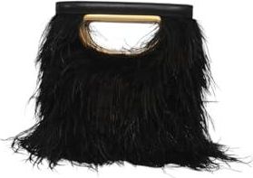 Pinko Square Mini Feathers, Sac Femme, Z99q_Noir-Antique Gold